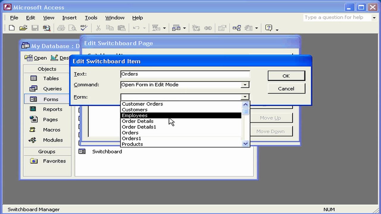 إنشاء النموذج الأساسي Main Switchboard Access XP - YouTube