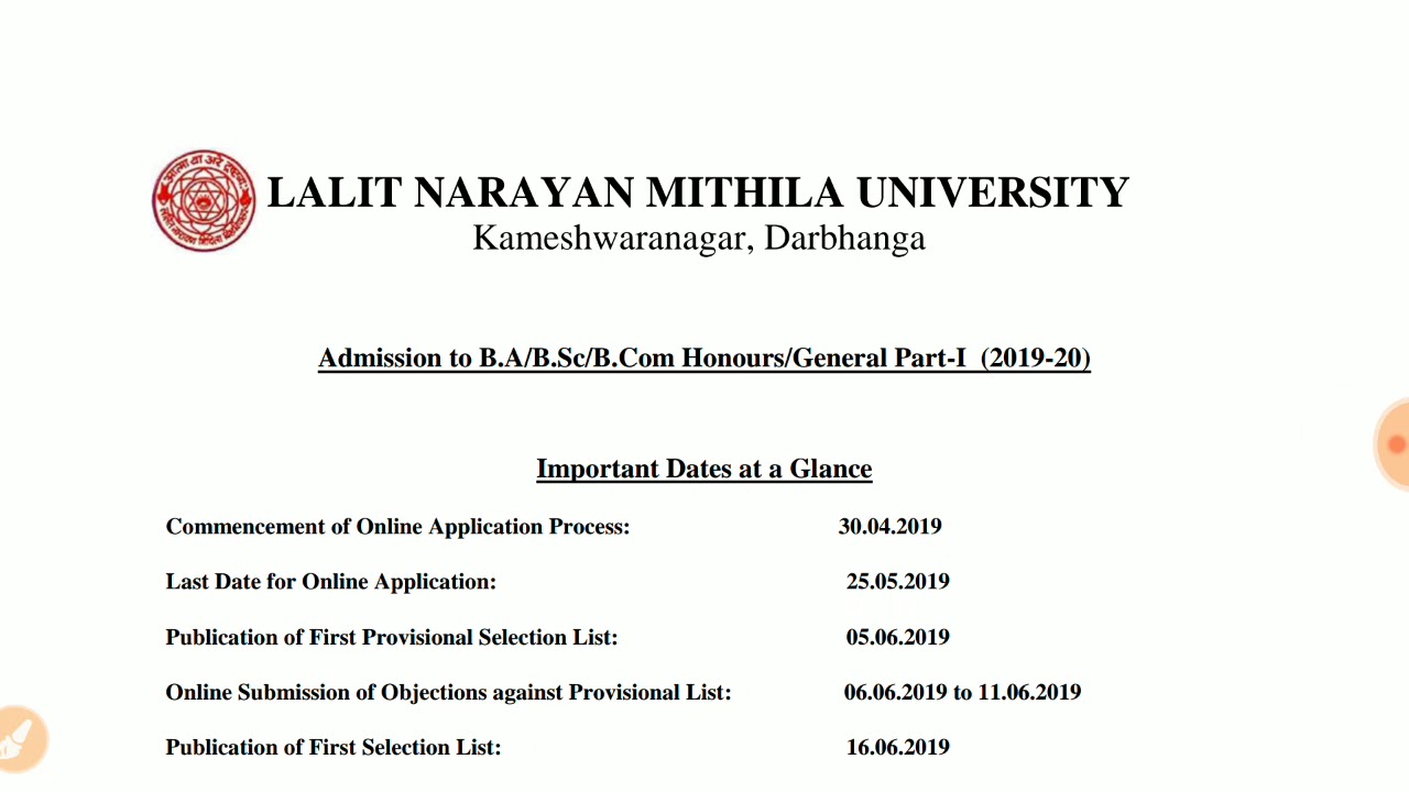 Lnmu part 1 admission full details. Admission for BA/BSC/B.COM in lalit ...