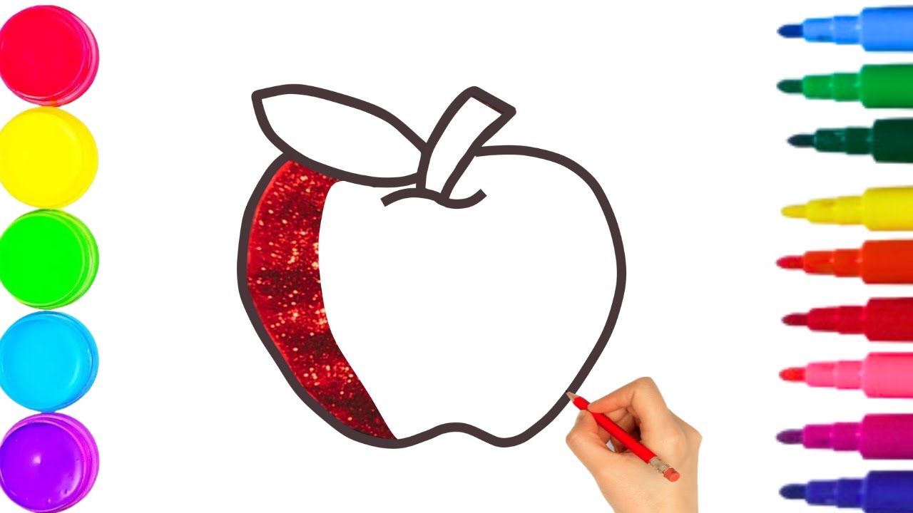 how to draw a delicious shiny apple glitter #115 - YouTube