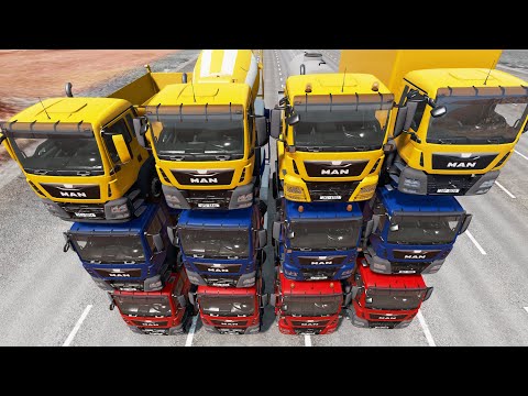12 Heavy Man trucks vs obstacle Course - BeamNG.drive - YouTube