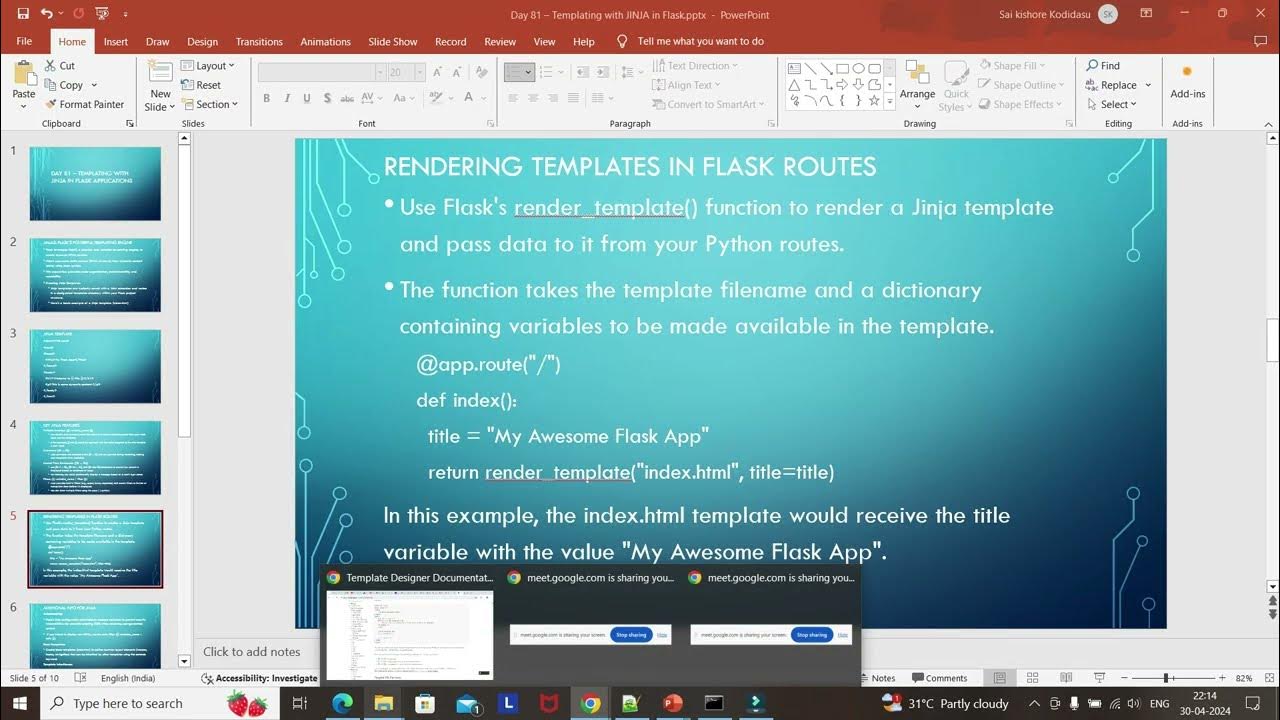 Day 81 - Templating with JINJA in Flask Applications - YouTube
