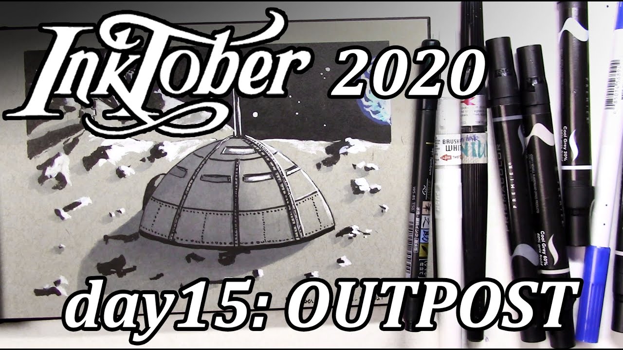 INKTOBER 2020 // day 15: OUTPOST // Ink drawing demo - YouTube