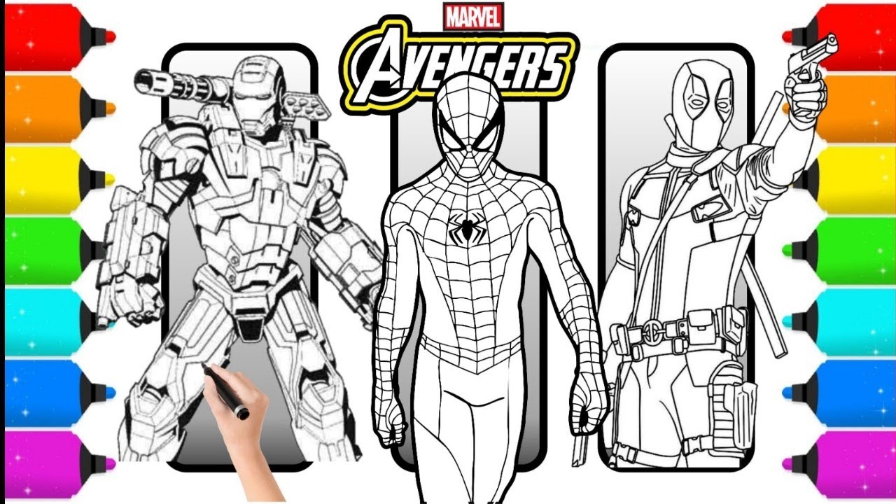 Drawing and coloring Marvel team | super heroes coloring pages - YouTube