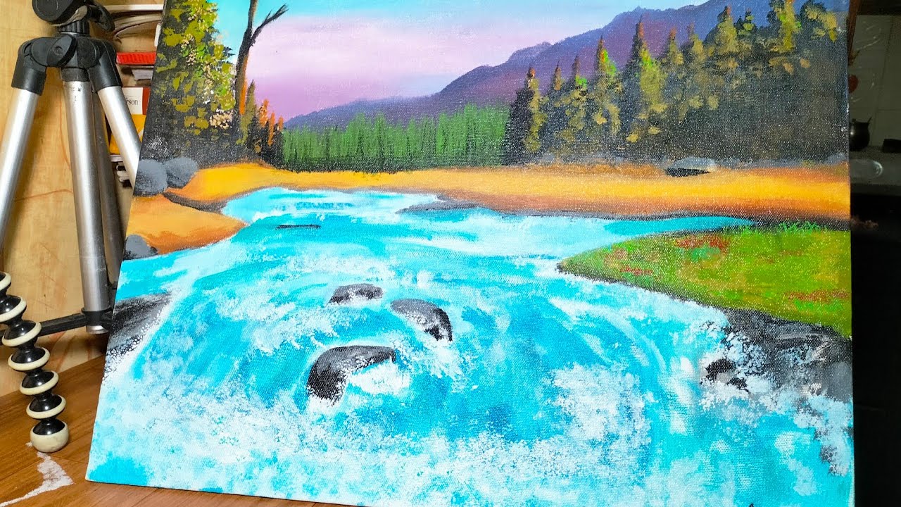 Scenery | painting on A3 size Canvas (8hrs) - YouTube