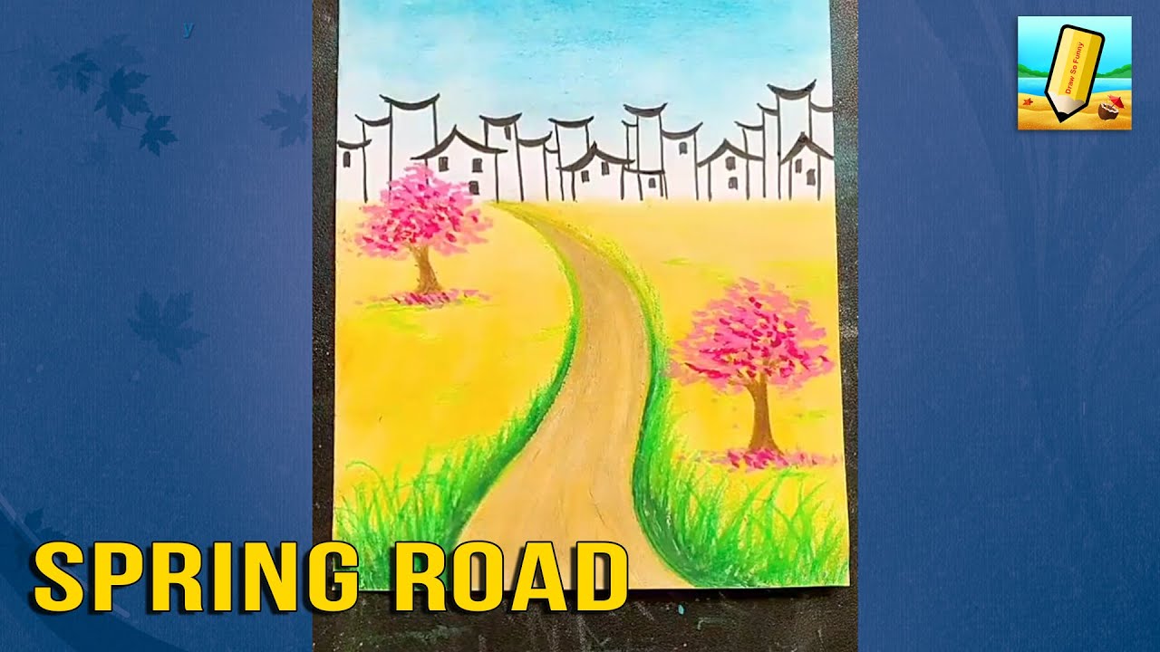 How to Spring road Painting for Beginners | Step-by-step Tutorial ...