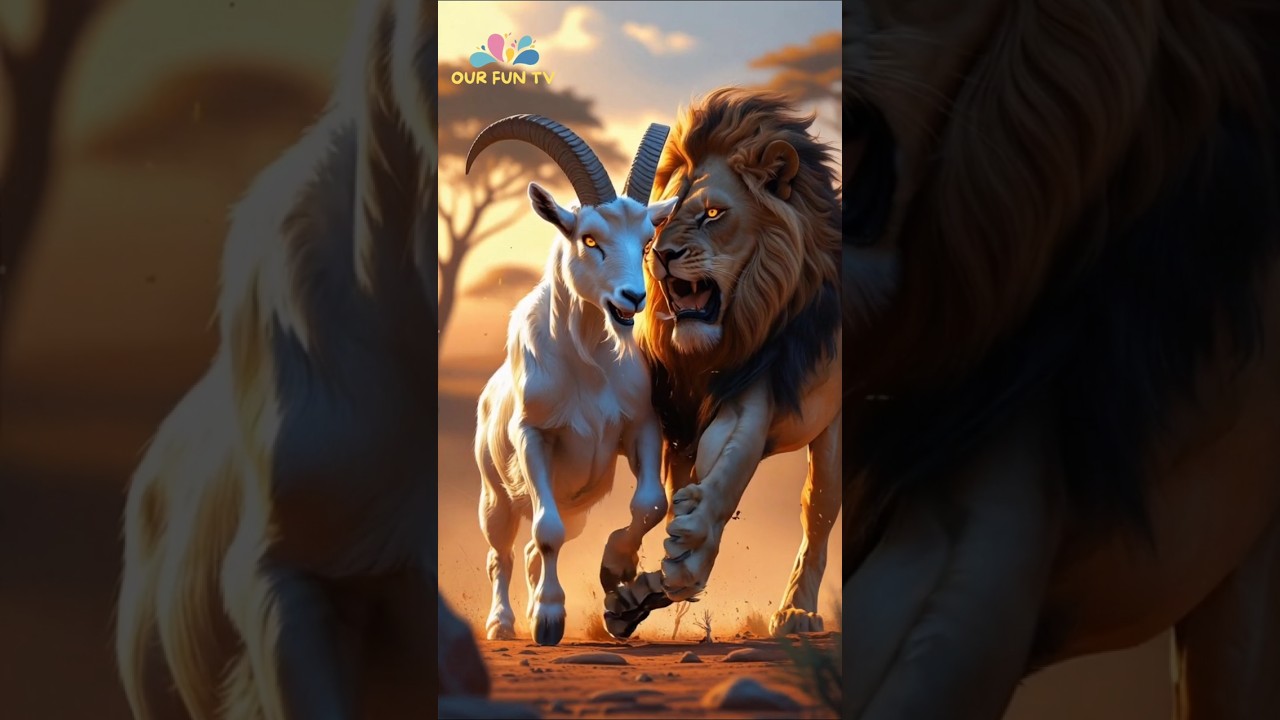 Beautiful story goat and lion fight and save goatbabies #shortvideo # ...