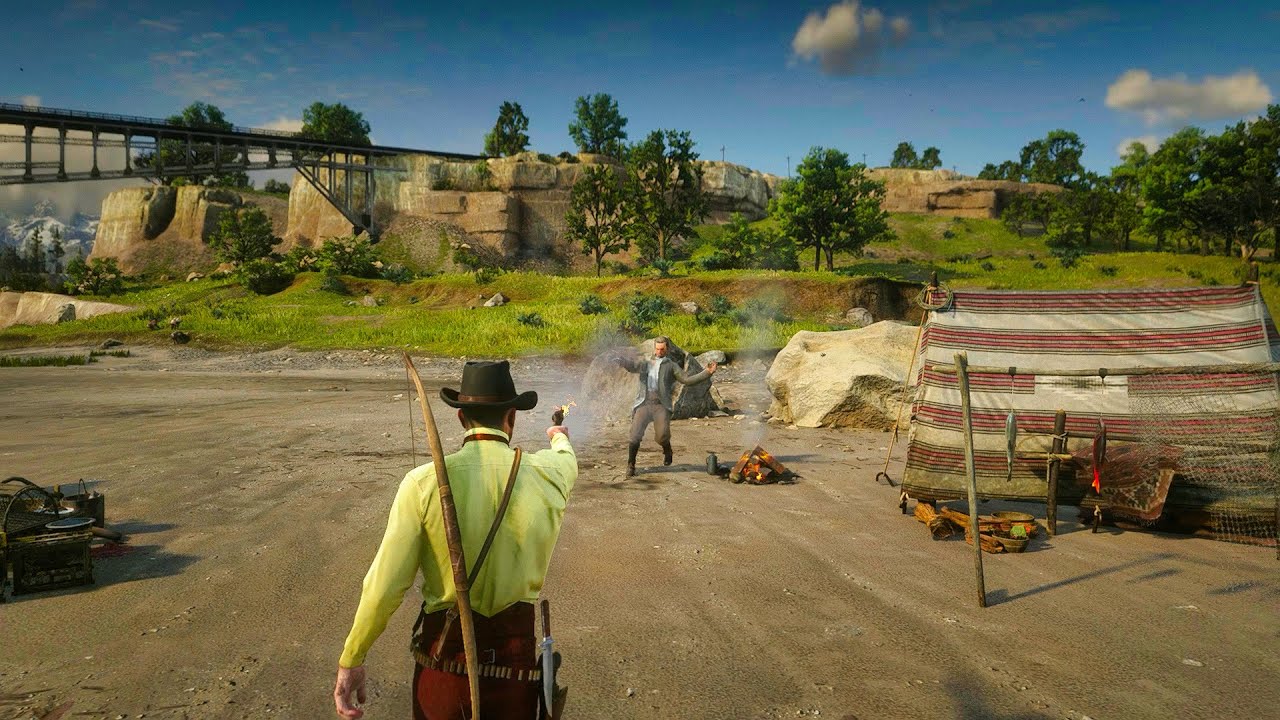 Red Dead Redemption 2 - Bow and Arrow Gameplay - Ragdoll Physics ...