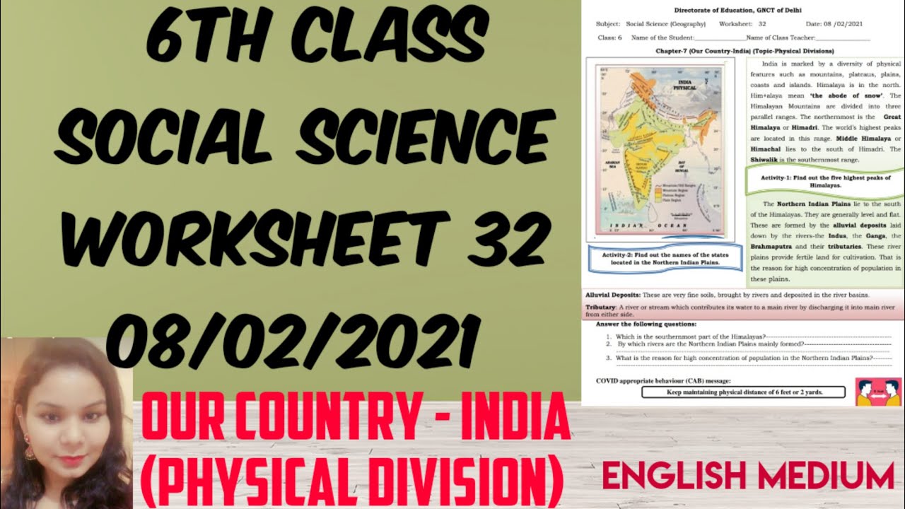 Class 6th Social Science Worksheet 32, Our Country-India(Physical ...