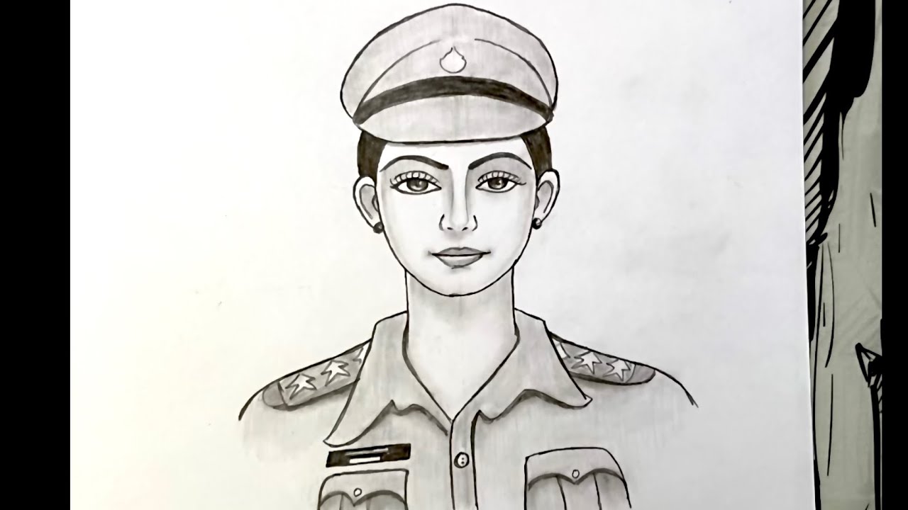 Girl police officer drawing for beginners || lady police drawing step ...