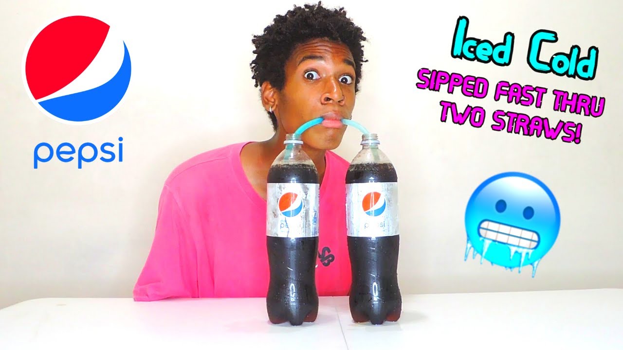2.40 Liter Iced Cold Diet Pepsi Soda Chug SIPPED Fast Thru TWO Straws ...