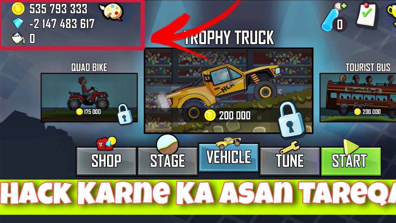Hill Climb Racing Hack Mode Gameplay | Unlock Truck And fully upgraded ...