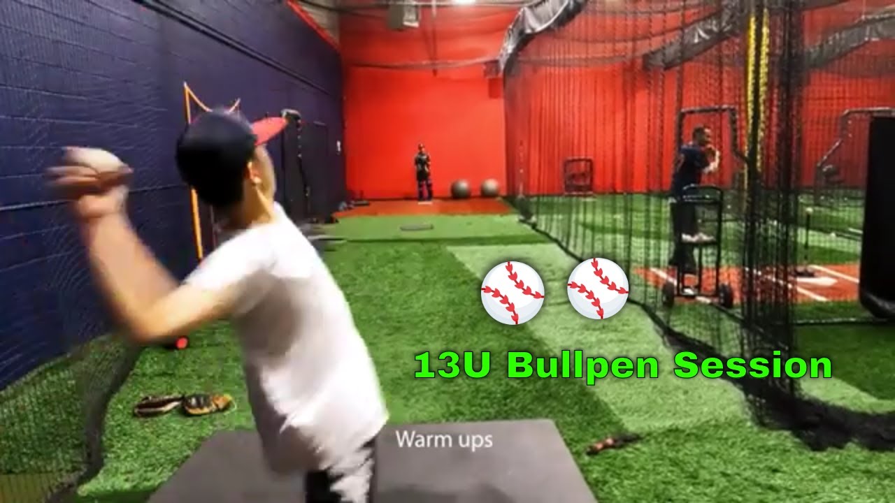 13U baseball pitcher most recent bullpen session - YouTube
