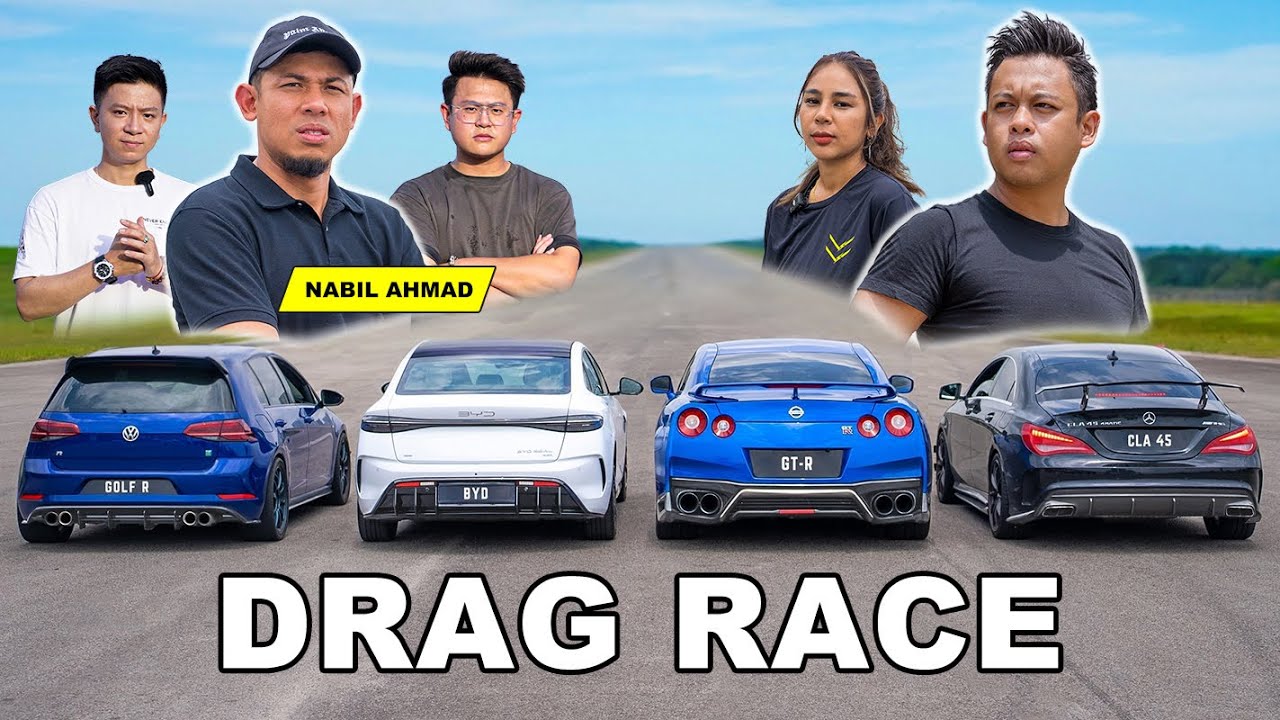 BYD Seal v Nissan GT-R v AMG CLA 45 v VW Golf R. DRAG RACE Nazz ...