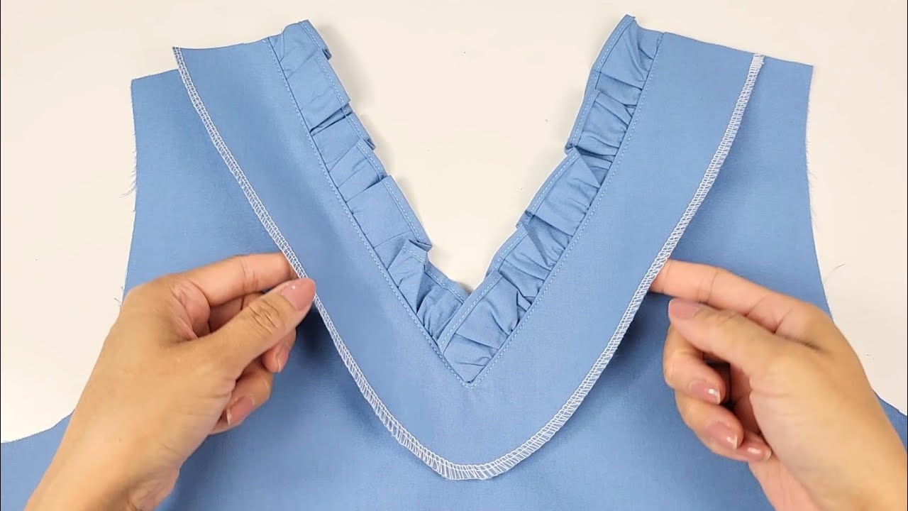 Easy techniques to sew beautiful neckline facing with ruffle | Sewing ...