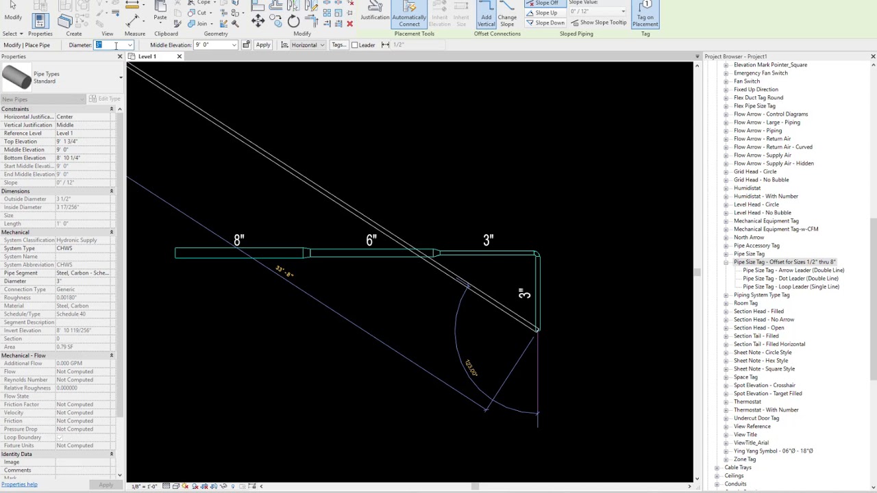 Revit - Offset Pipe Size Tag - YouTube