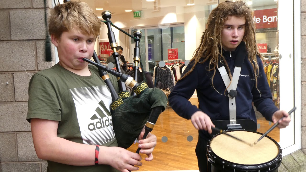 Buskers Playing Bagpipes And Drums Music City Centre Perth Perthshire ...