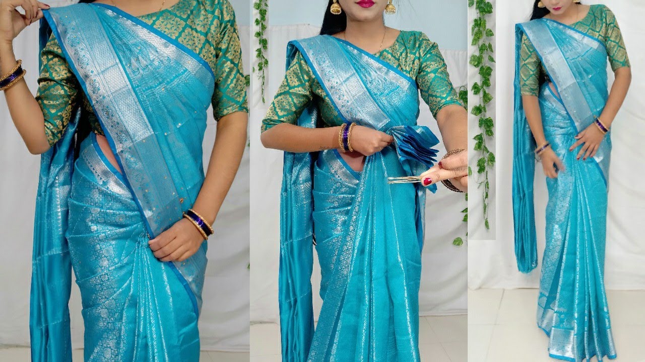 Cotton Silk saree wearing tutorial/How to wear saree perfectly/saree ...