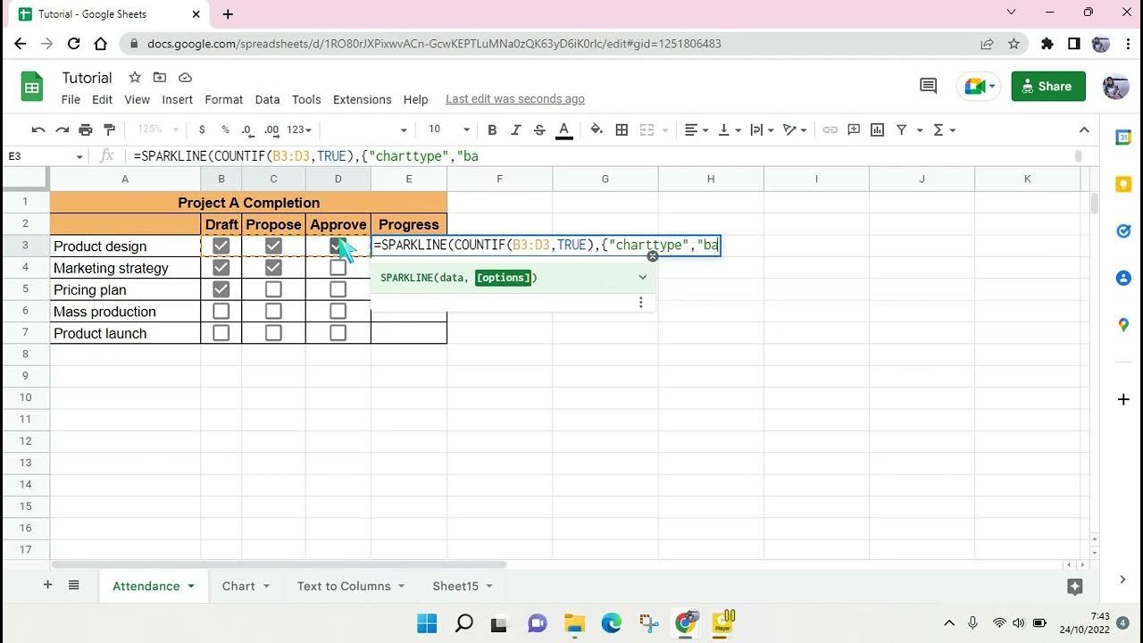 How to Track the Project Progress Using Sparkline in Google Sheets - YouTube