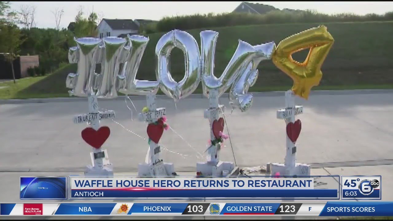 Waffle House shooting hero James Shaw Jr returns to restaurant - YouTube