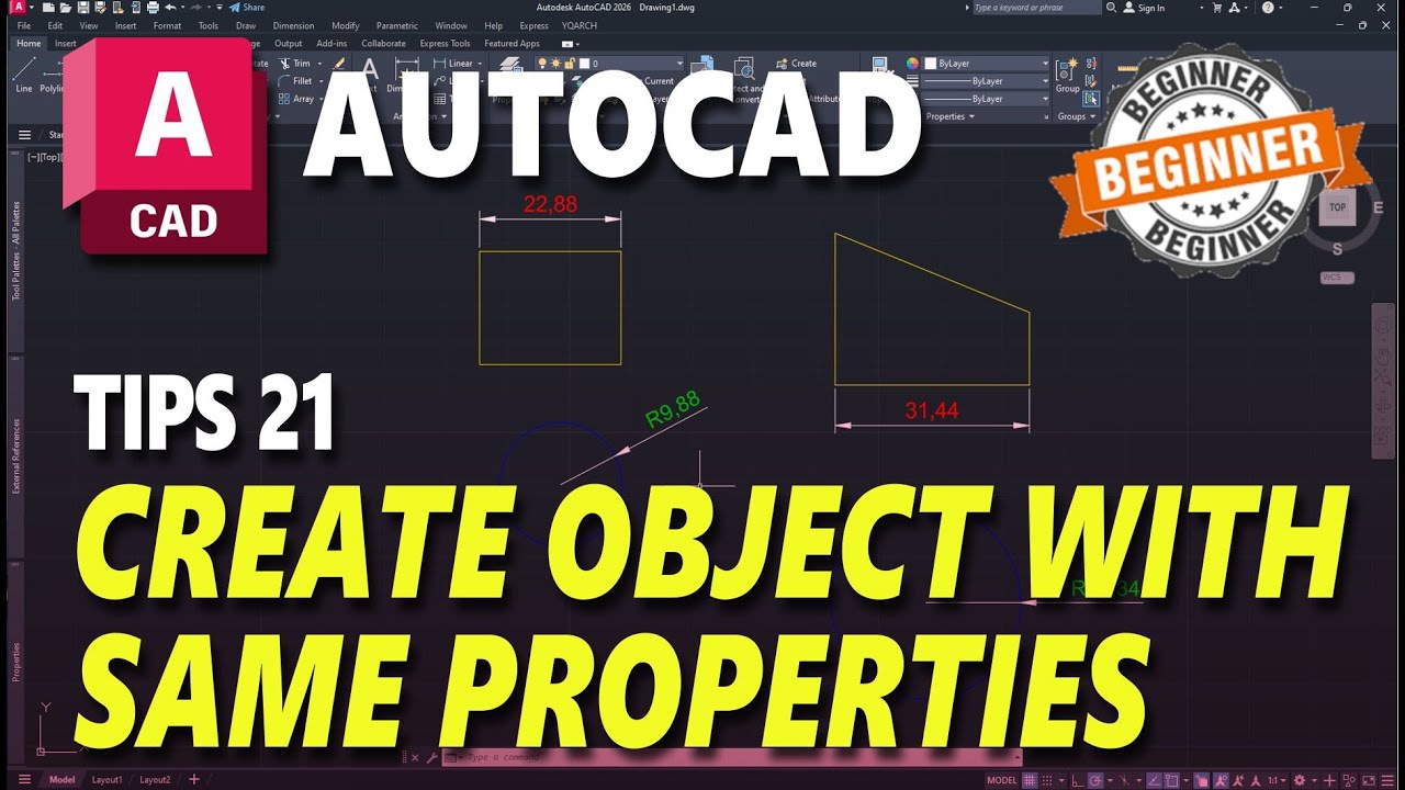 AutoCAD Tips 21 Create Object With Same Properties - YouTube