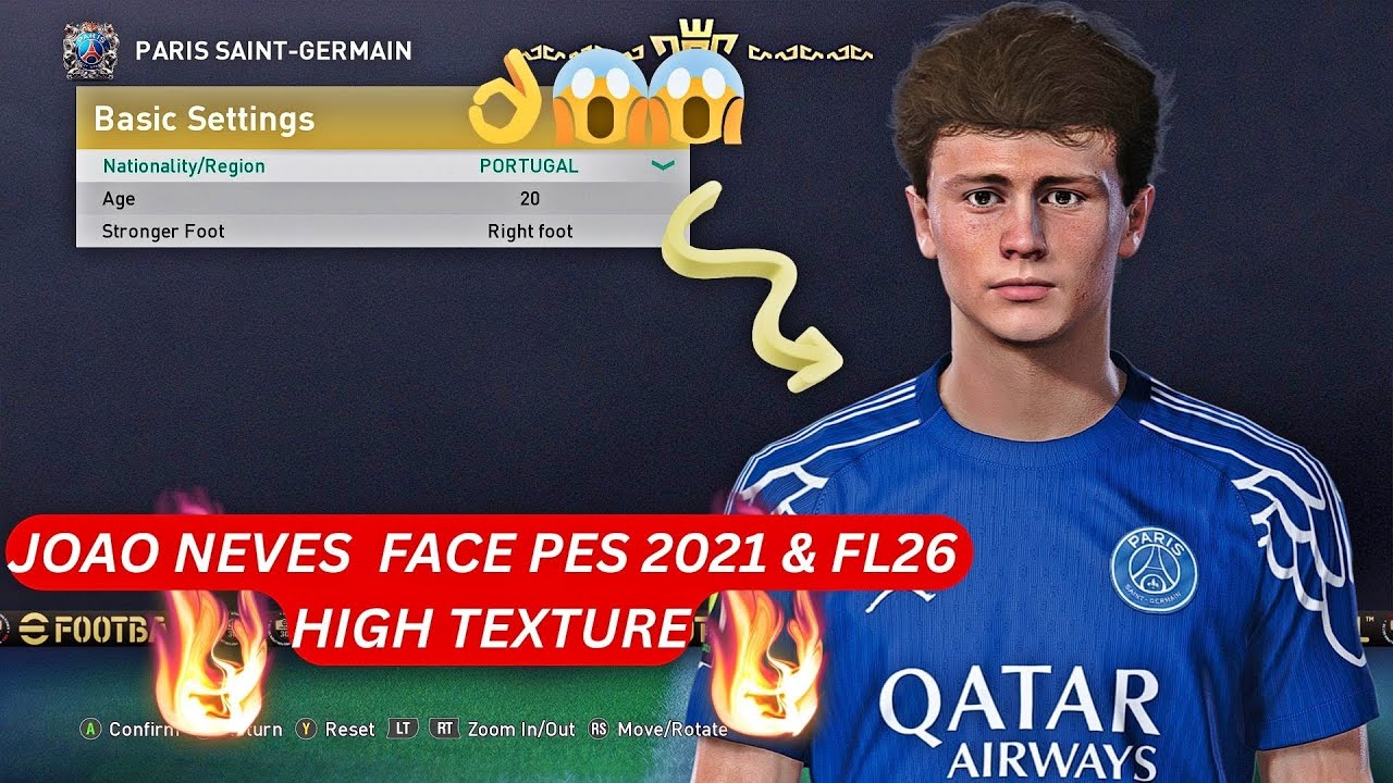 Joao Neves face PES 2021 & FL26 High Texture - YouTube