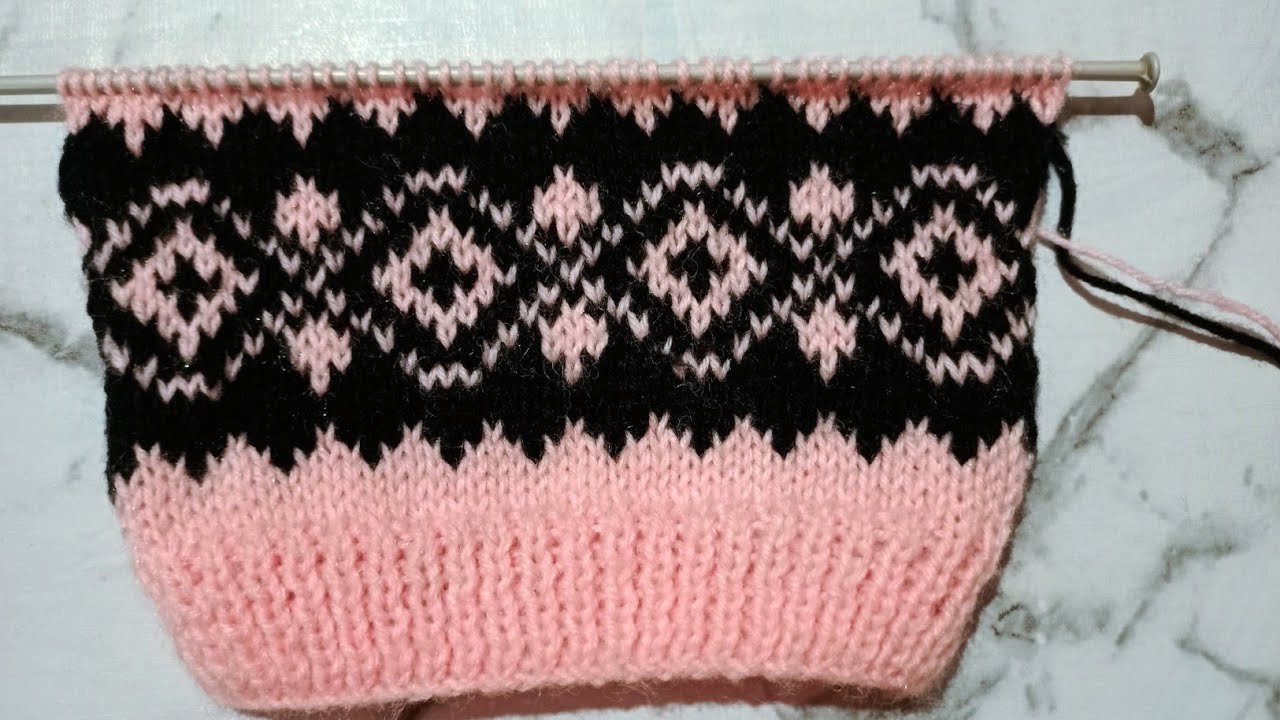 Two colour knitting border design #186 | Sweater Graph pattern - YouTube