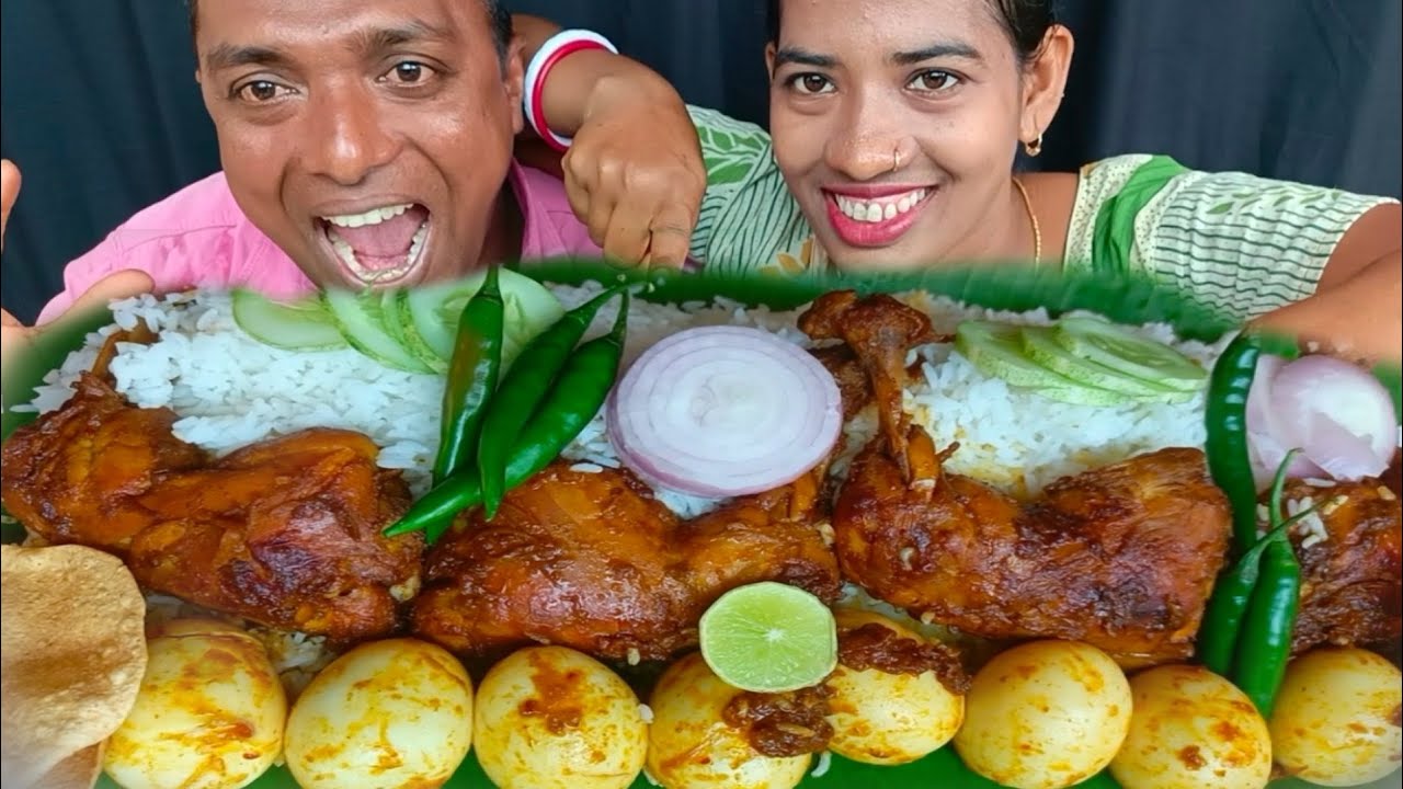 Dhamaka with four leg piece ate masala egg and rice ll odia foodie ...