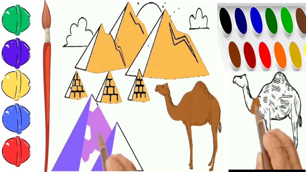 pyramid drawing step by step mountain, camel| easy draw for kids ...
