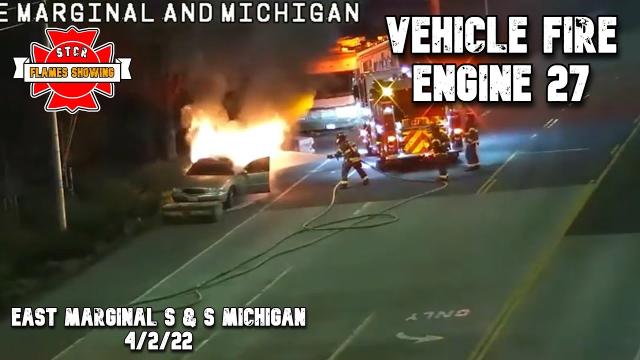 Engine 27 extinguishes a vehicle fire - YouTube