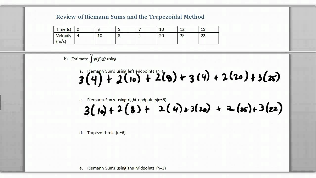 Review Of Riemann Sums And The Trapezoidal Method YouTube