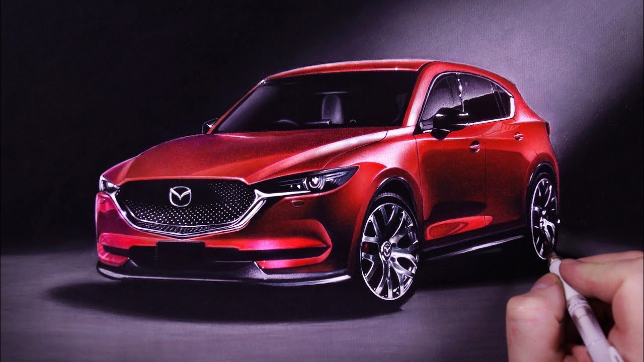 Realistic car drawing, how to draw a car, Mazda CX5 3d drawing - YouTube