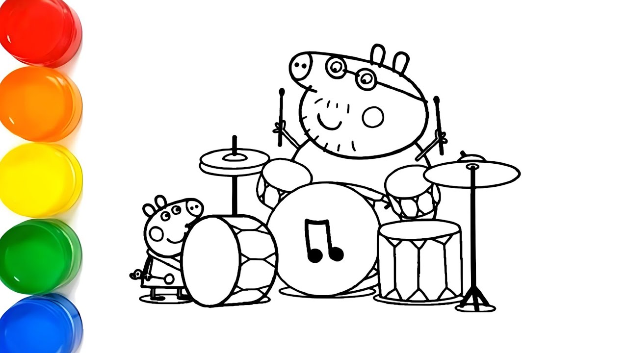 Daddy pig with drum drawing easy step by step, how to Draw Daddy Pig ...
