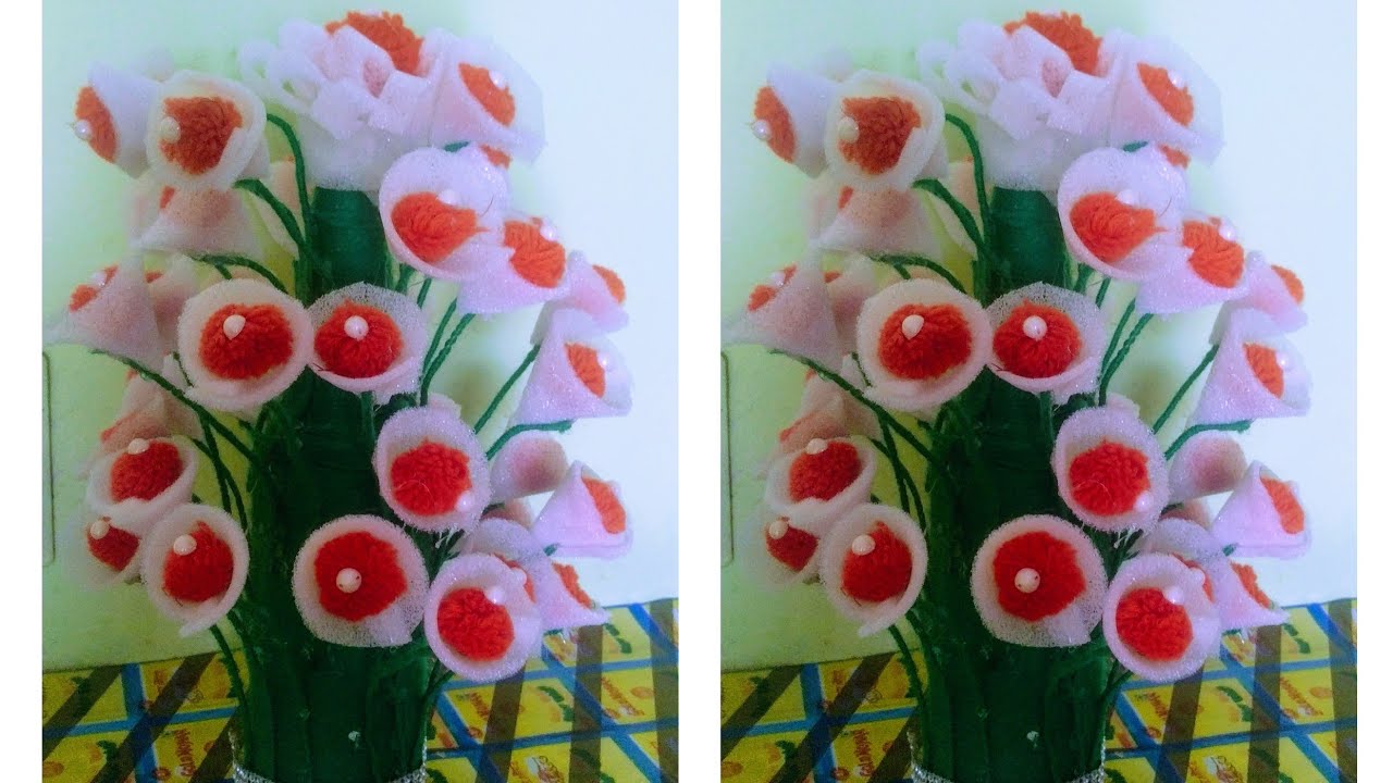 How to make beautiful new design guldasta from foam - YouTube