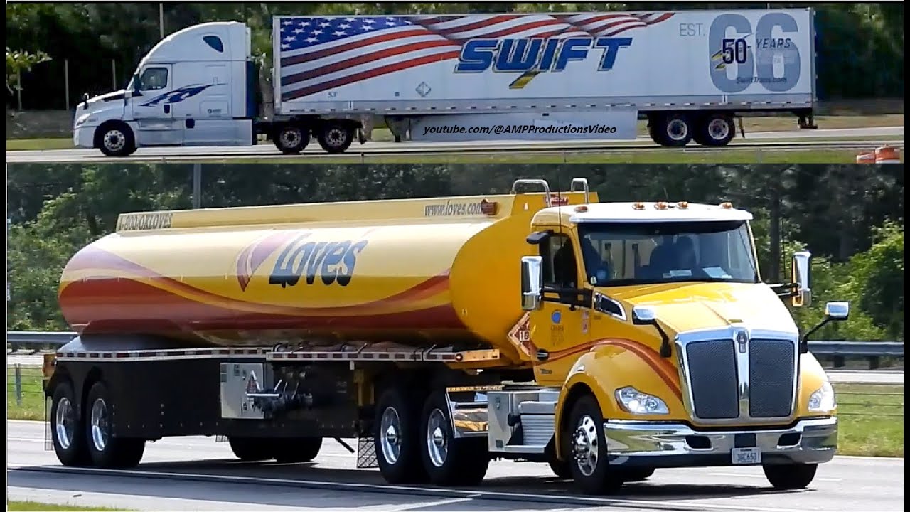 Yellow Kenworth T680 Love's Swift Anniversary | Truckspotting - YouTube