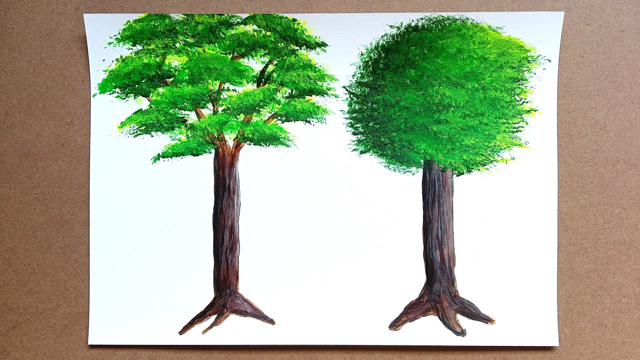 Painting Tutorial of 2 Types Of Trees - YouTube