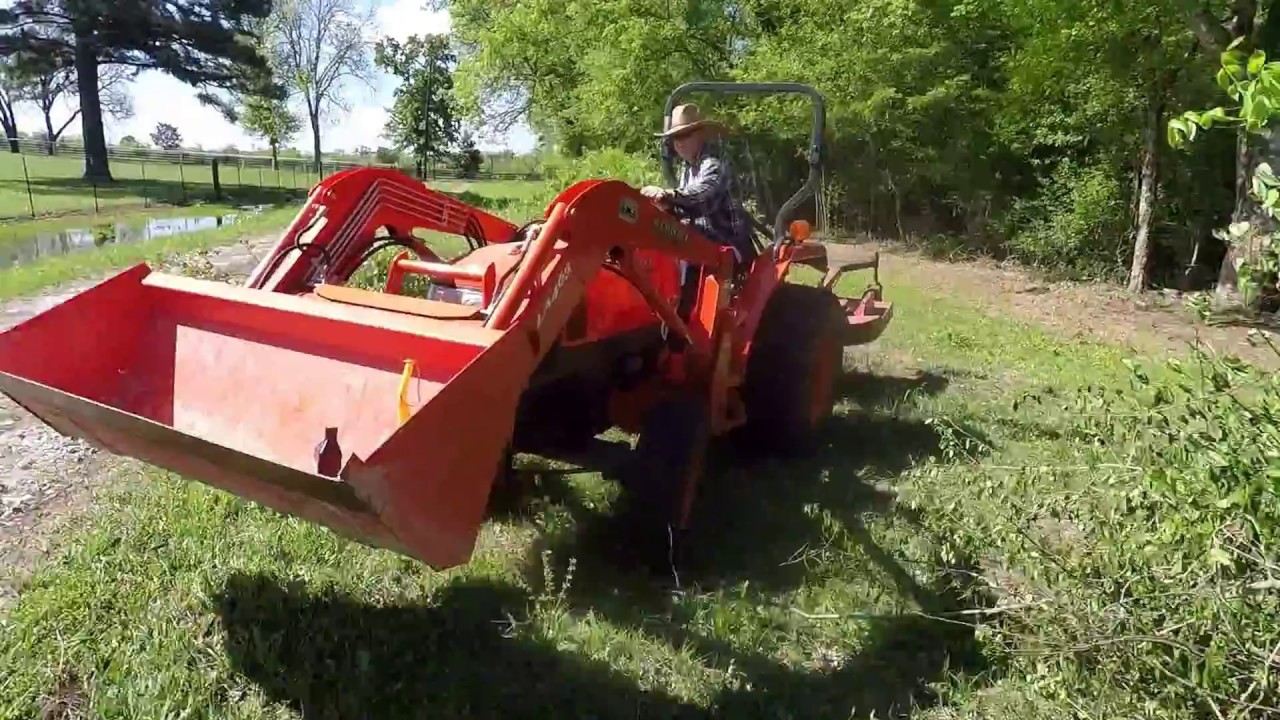 Kubota L3400 Tractor Pulling Wild Grape Vine from Tree - YouTube