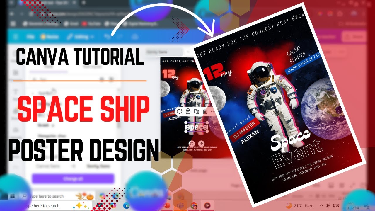 Canva Tutorial Space Ship Poster Design | #postdesign #canva #design ...