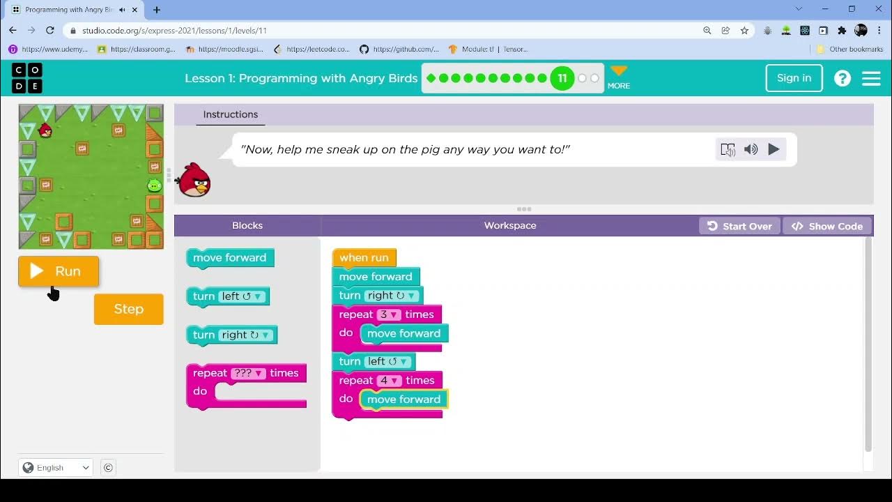 L1-11 |Code.org | Express-2021 | Lesson 1: Programming with Angry Birds ...