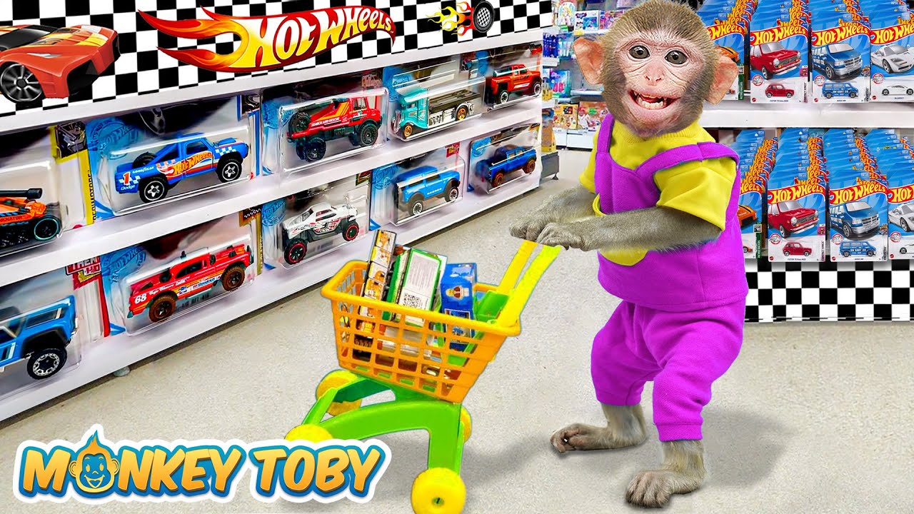 Monkey Toby go shopping to buy Hot Wheels Cars at the store with ...