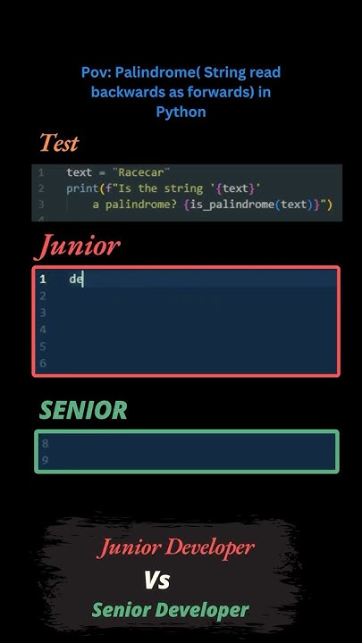 Junior vs Senior: Palindrome check in Python #programming #python #coder #codewithdeveloper ...