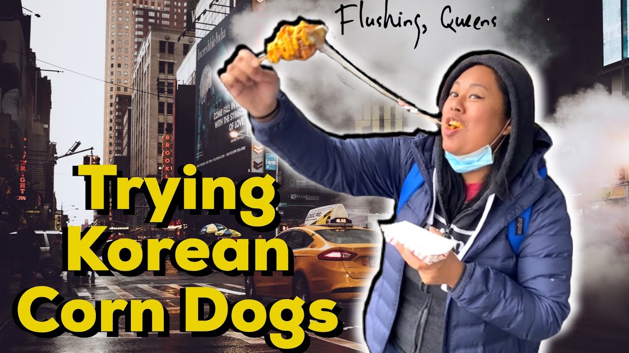 Trying Korean Corn Dogs in Flushing Queens NY - YouTube