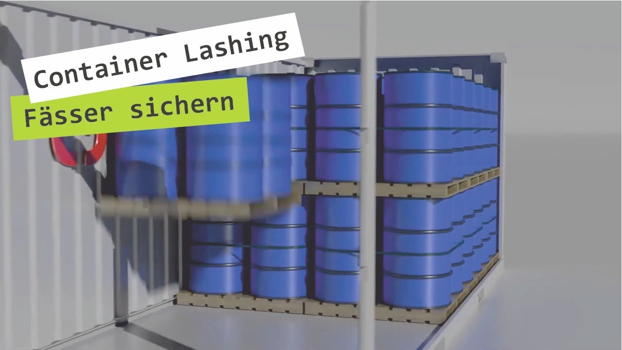 Ladungssicherung im 20'Container: 80 Fässer mit (R) Lashing Container ...