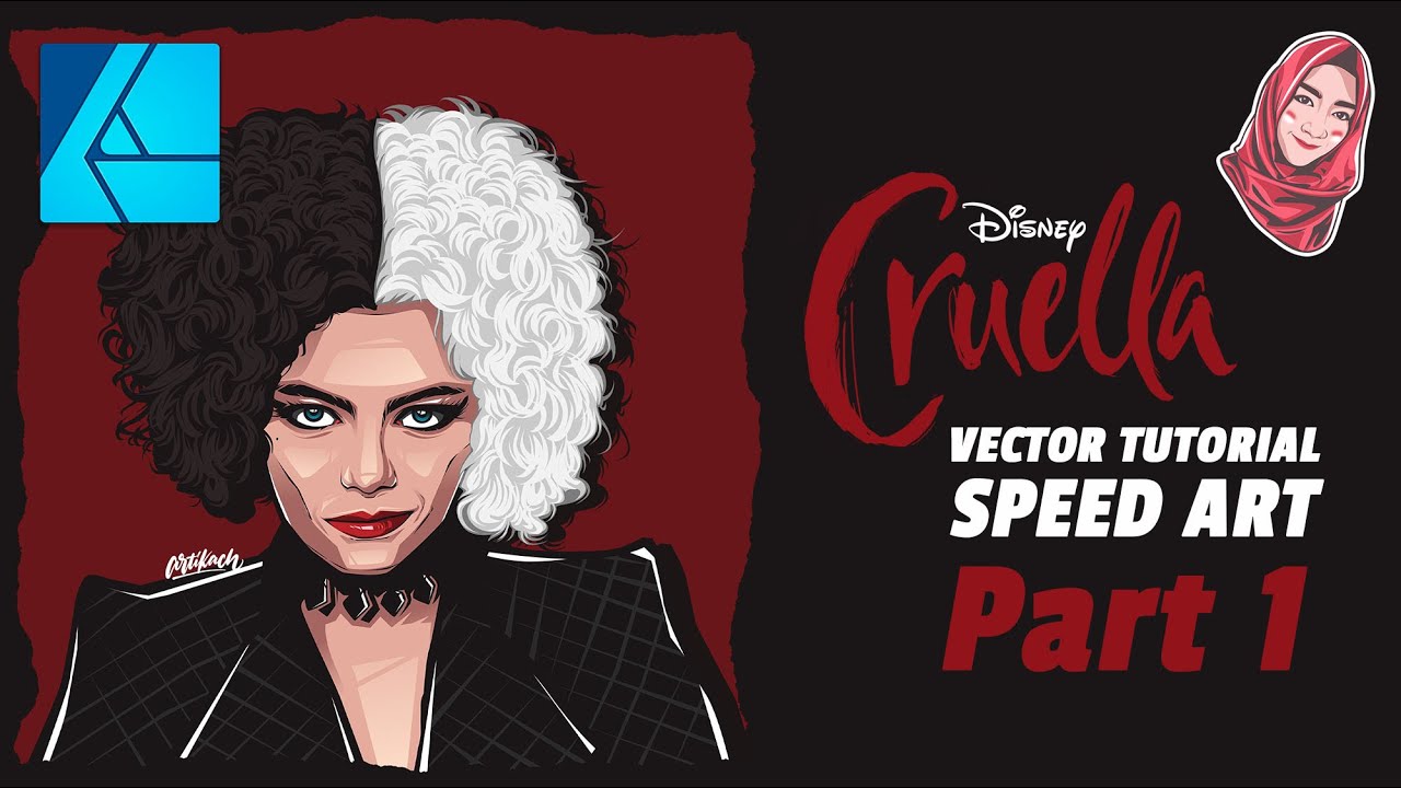 DISNEY CRUELLA VECTOR VEXEL TUTORIAL SPEED ART PART 1 - AFFINITY ...
