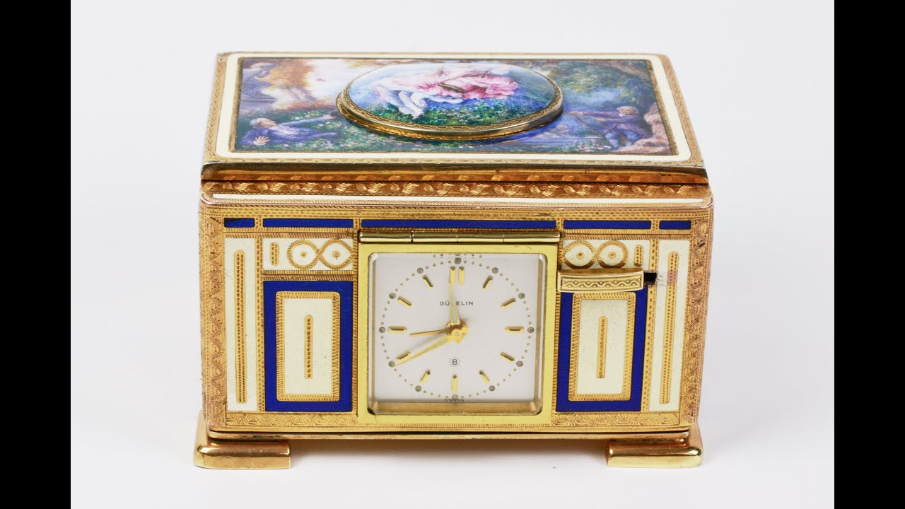 ENAMEL MUSIC BOX & GUBELIN WATCH SINGING BIRD HAND PAINTED GERMAN CIGAR ...