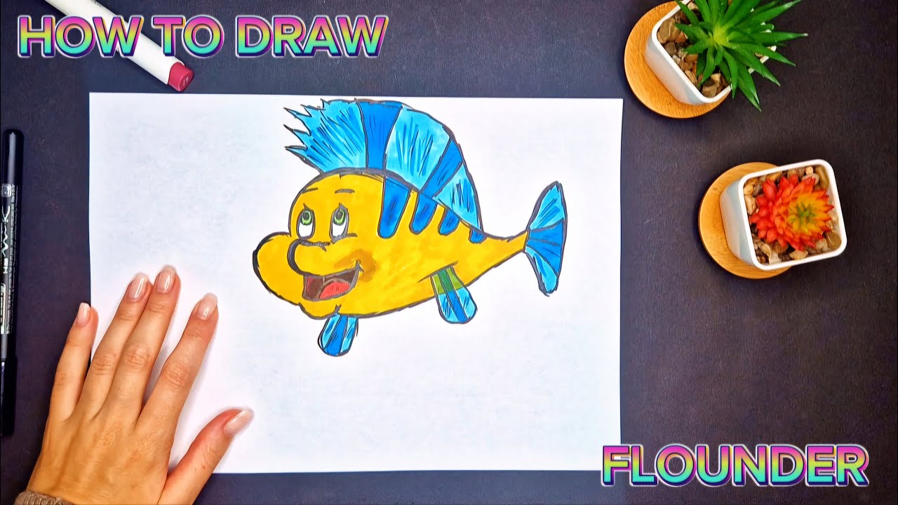 How to Draw Flounder from The Little Mermaid Easily! - YouTube