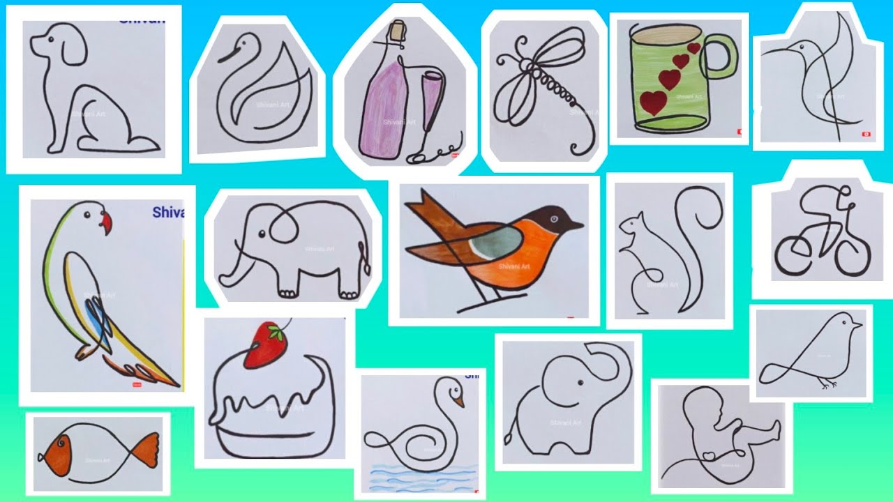 In One Shot 18 One-Line Drawings-Very Easy/How to Draw One-Line Drawing ...