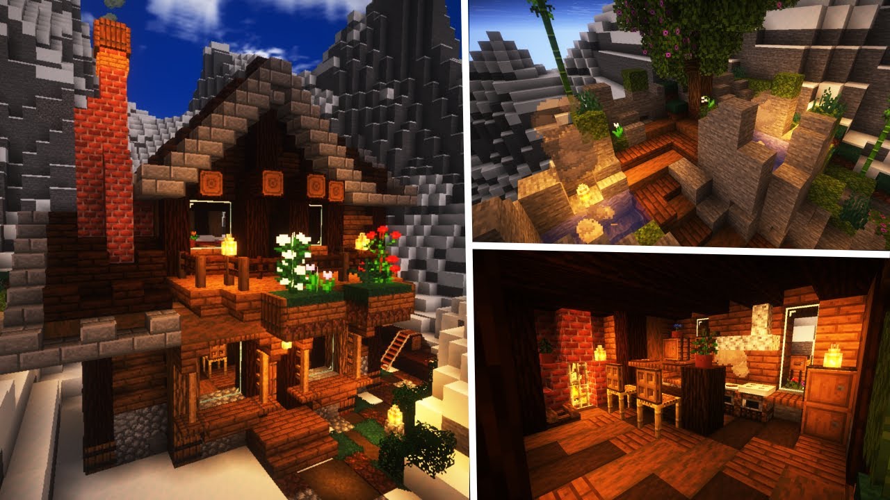 Minecraft: How To Build A Mountain House With Hot Spring - YouTube