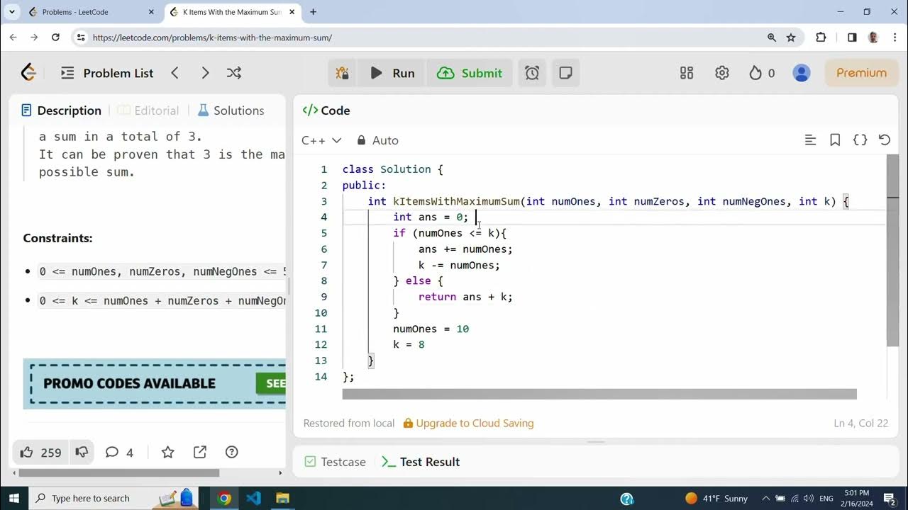 LeetCode 2600. K Items With the Maximum Sum - YouTube