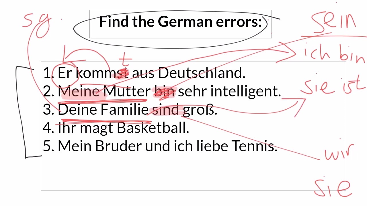 Find the German errors | A1 | present tense conjugation - YouTube