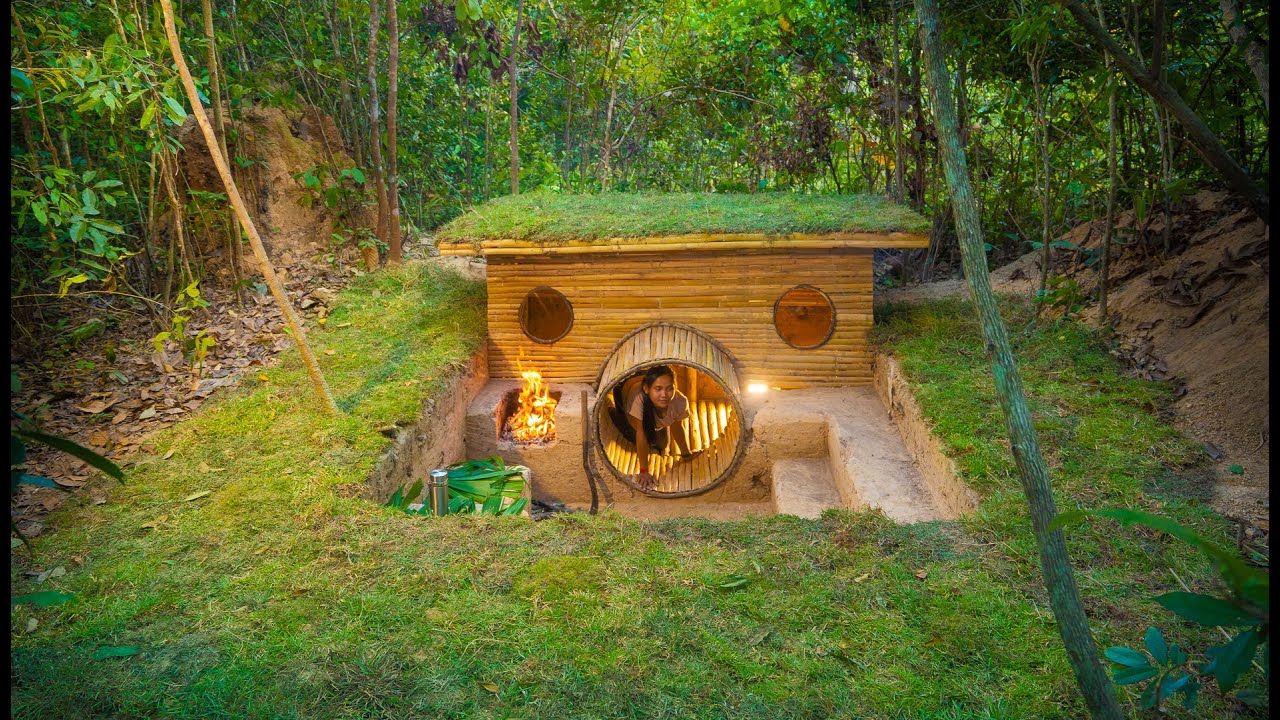 Underground Bushcraft shelter, Wilderness survival shelter, Warm ...